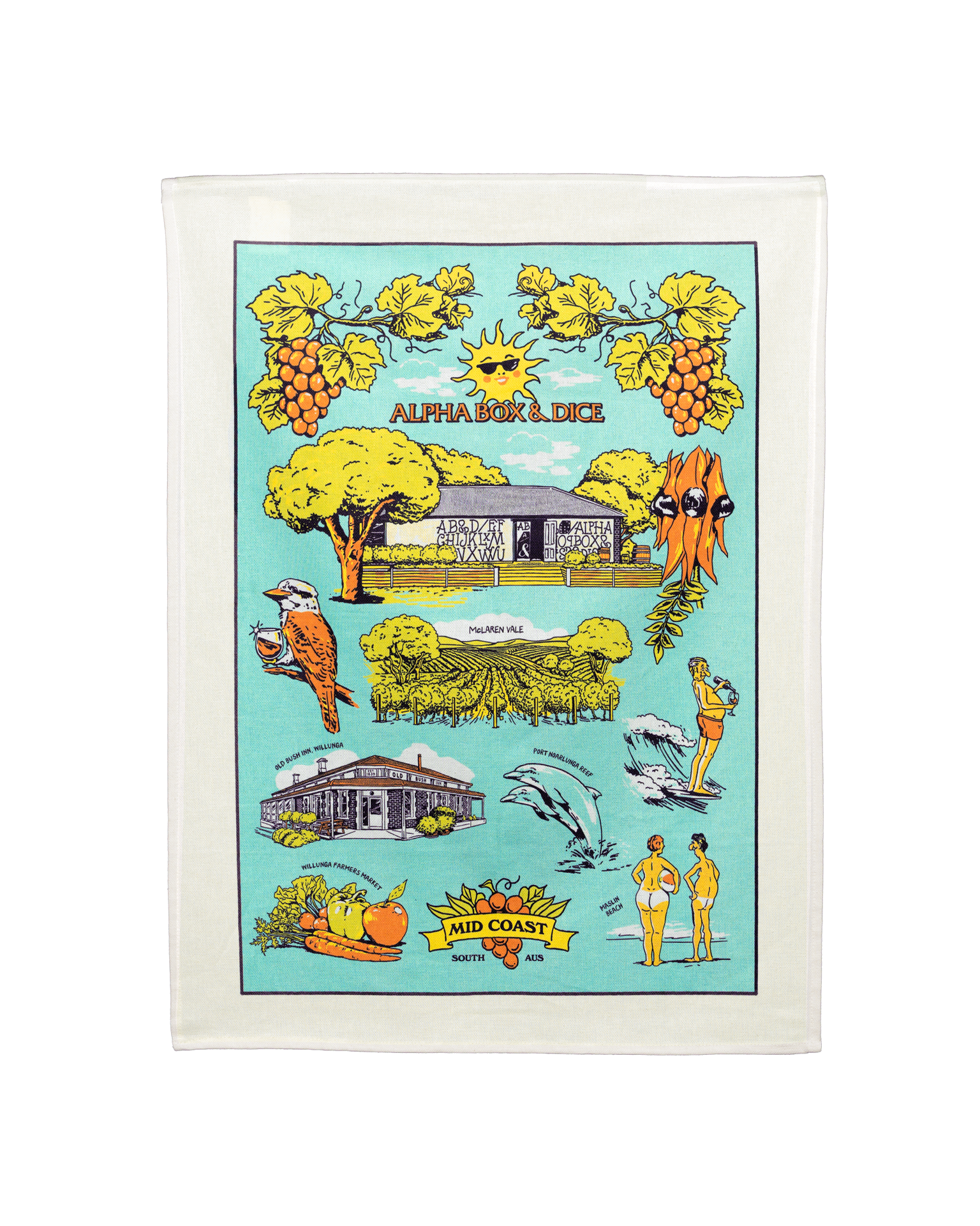 Mid Coast Tea Towel – Alpha Box & Dice